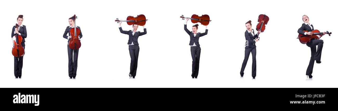 Woman fiddler isolated on white background Stock Photo - Alamy