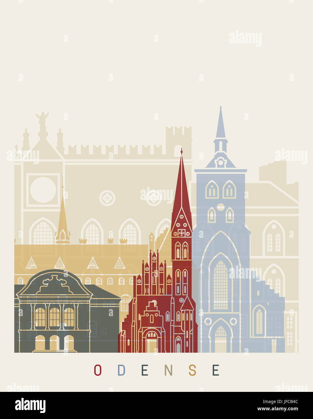 Odense skyline poster in editable vector file Stock Photo - Alamy