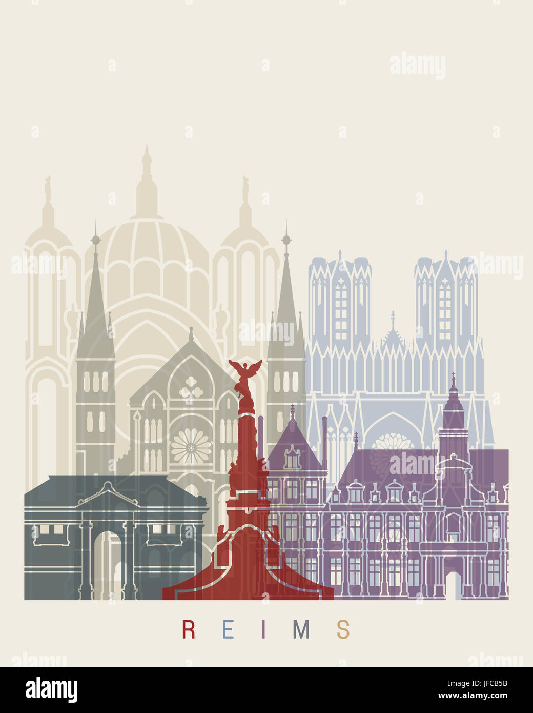 Reims skyline poster in editable vector file Stock Photo - Alamy