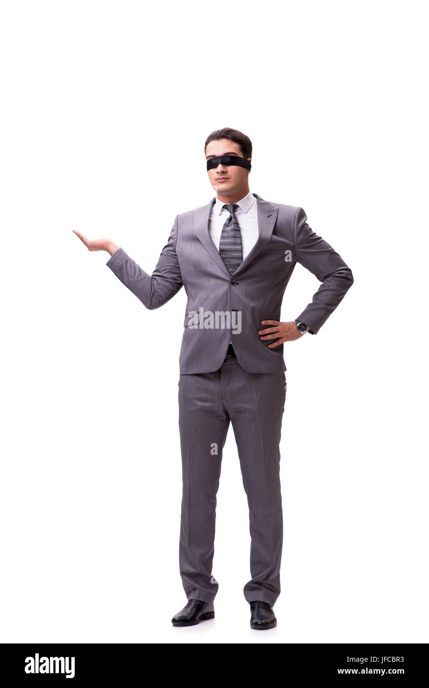 Blindfolded businessman isolated on white Stock Photo - Alamy