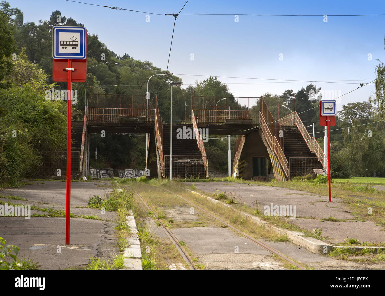 Prague tram ways on a tram ring Stock Photo - Alamy