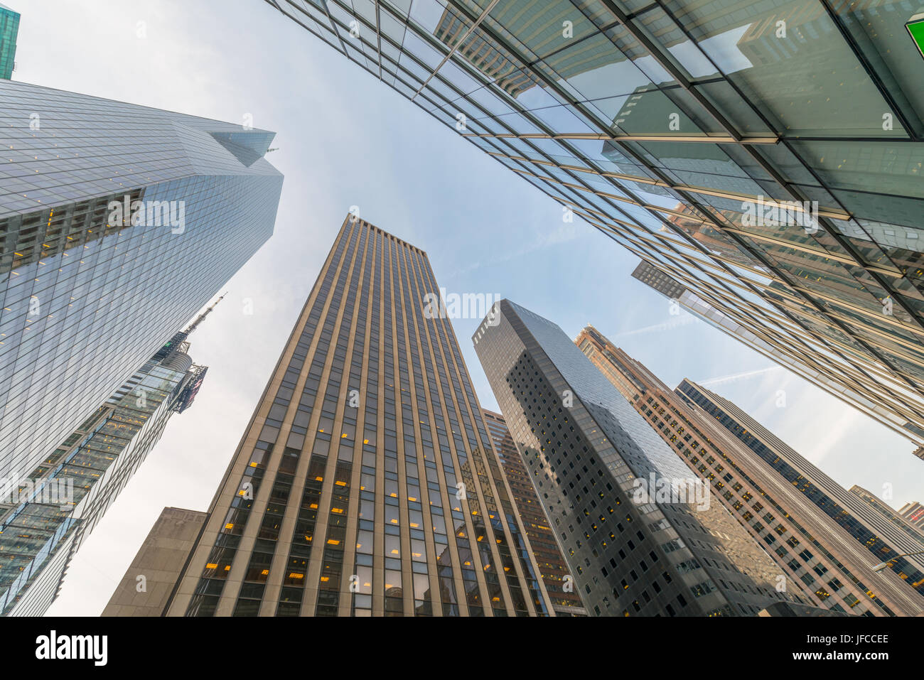 New York skyscrapers vew from street level Stock Photo - Alamy