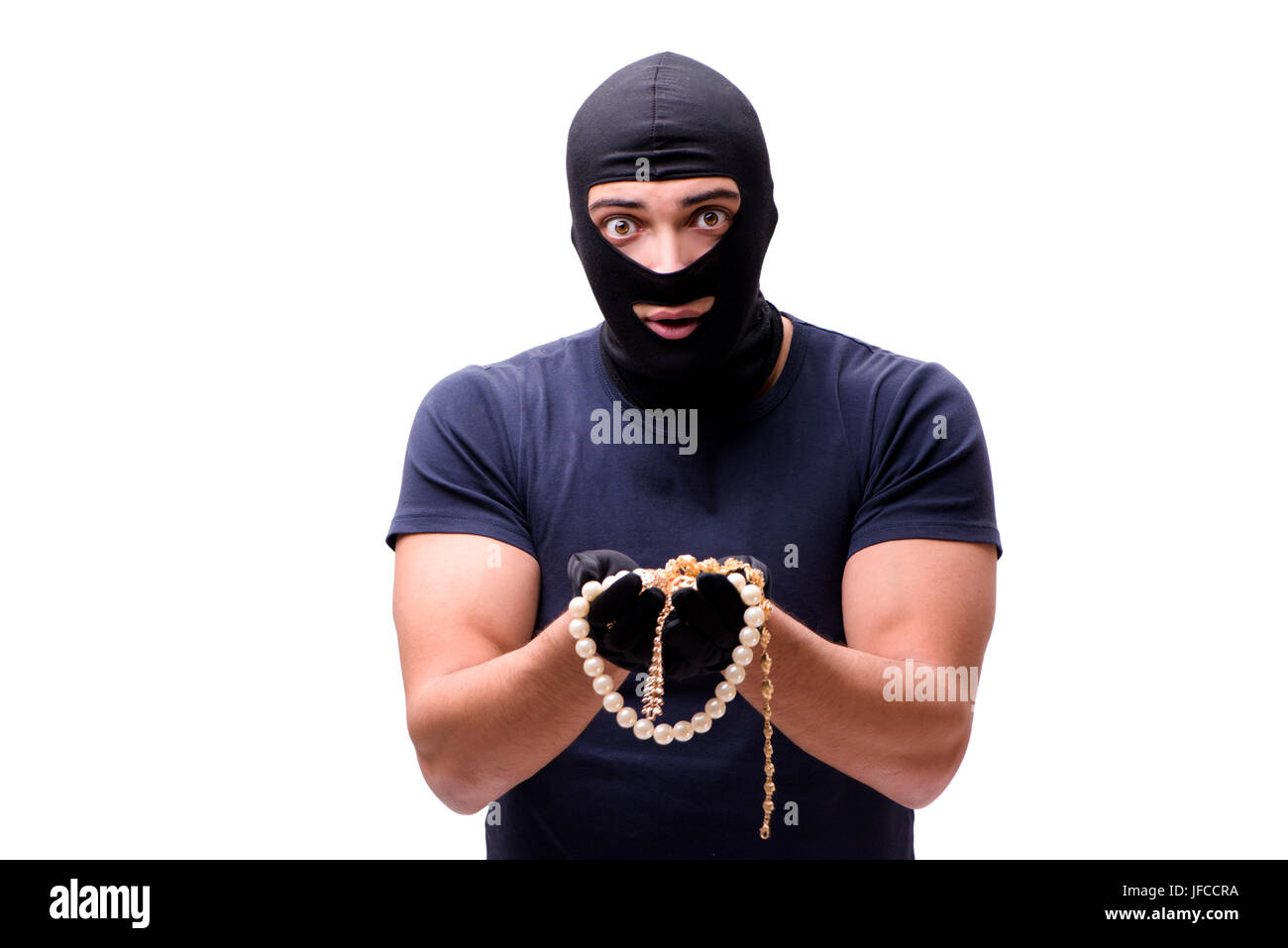 Robber wearing balaclava isolated on white Stock Photo - Alamy