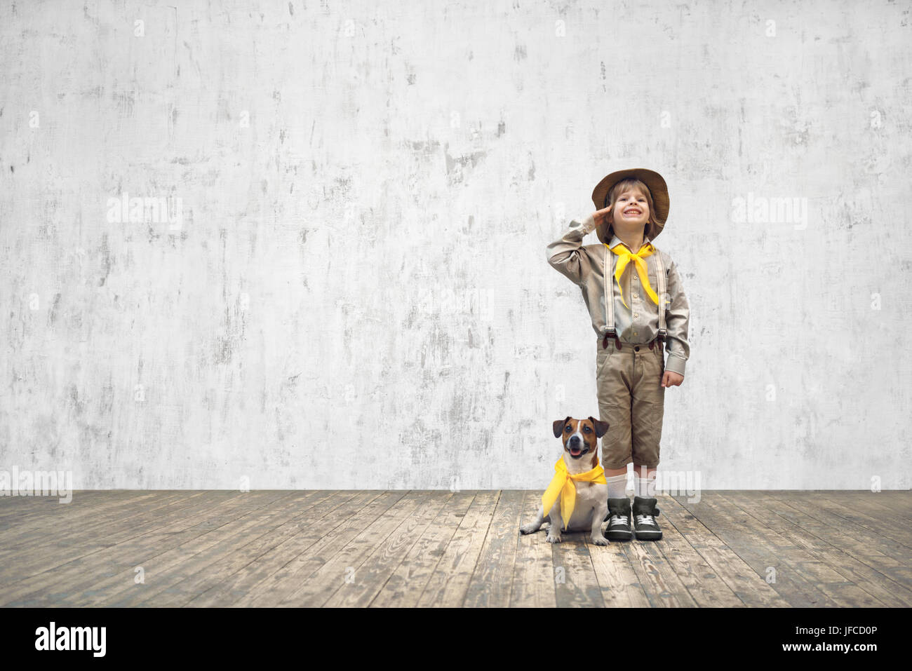 Scout with dog Stock Photo - Alamy