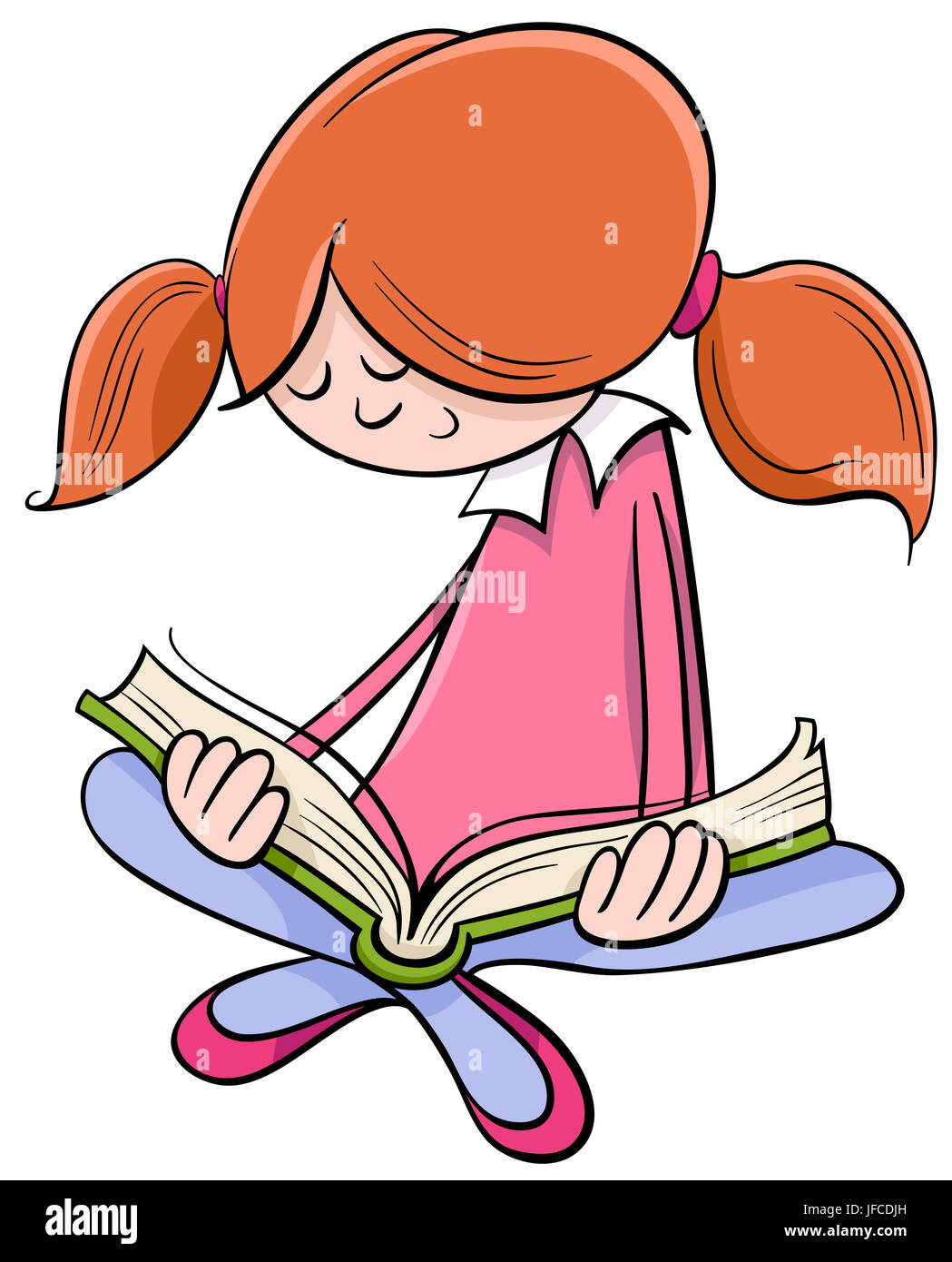 girl reading book cartoon Stock Photo - Alamy