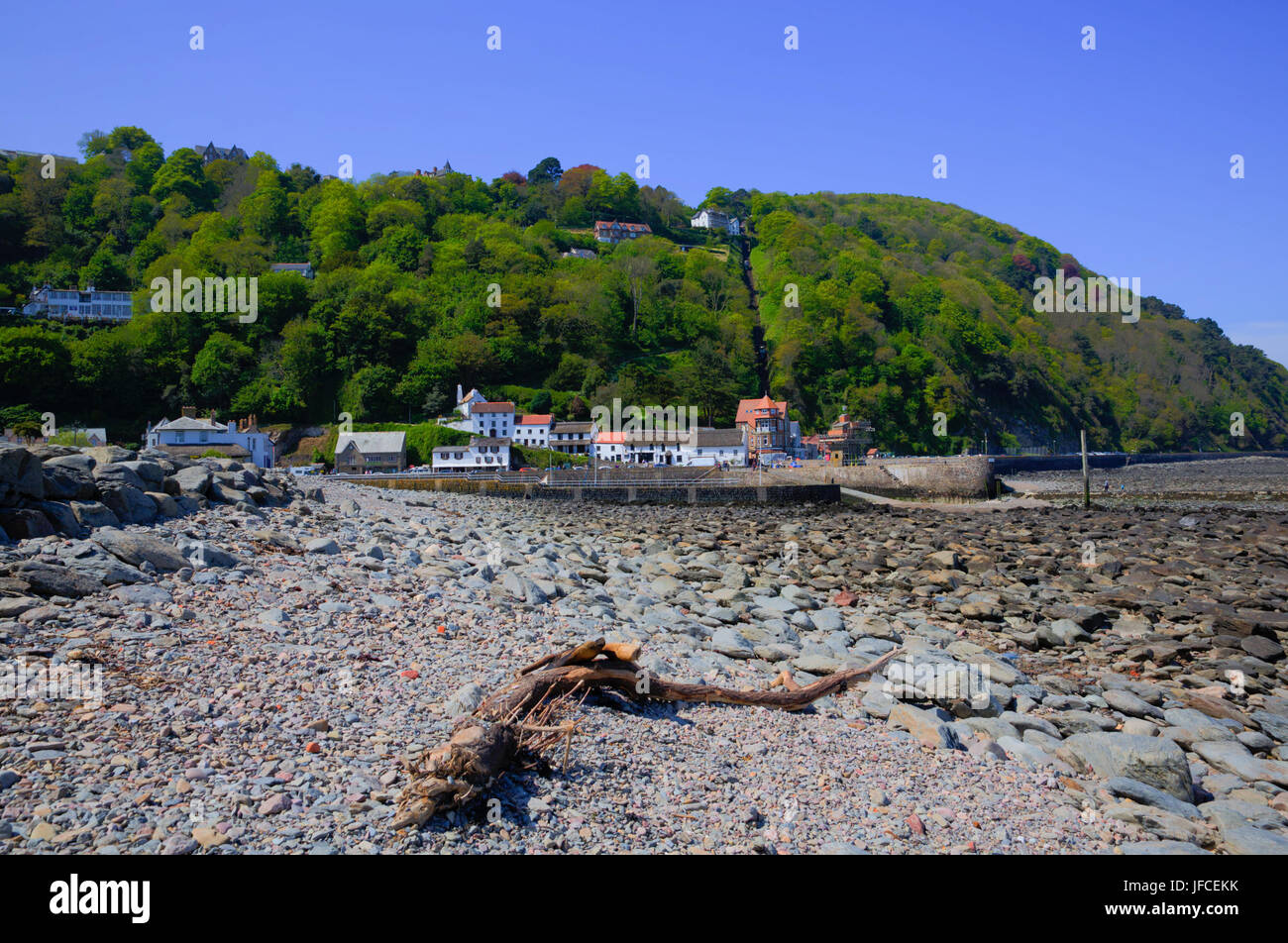 Lynmouth Devon harbour and hillside railway to Lynton England uk Stock ...