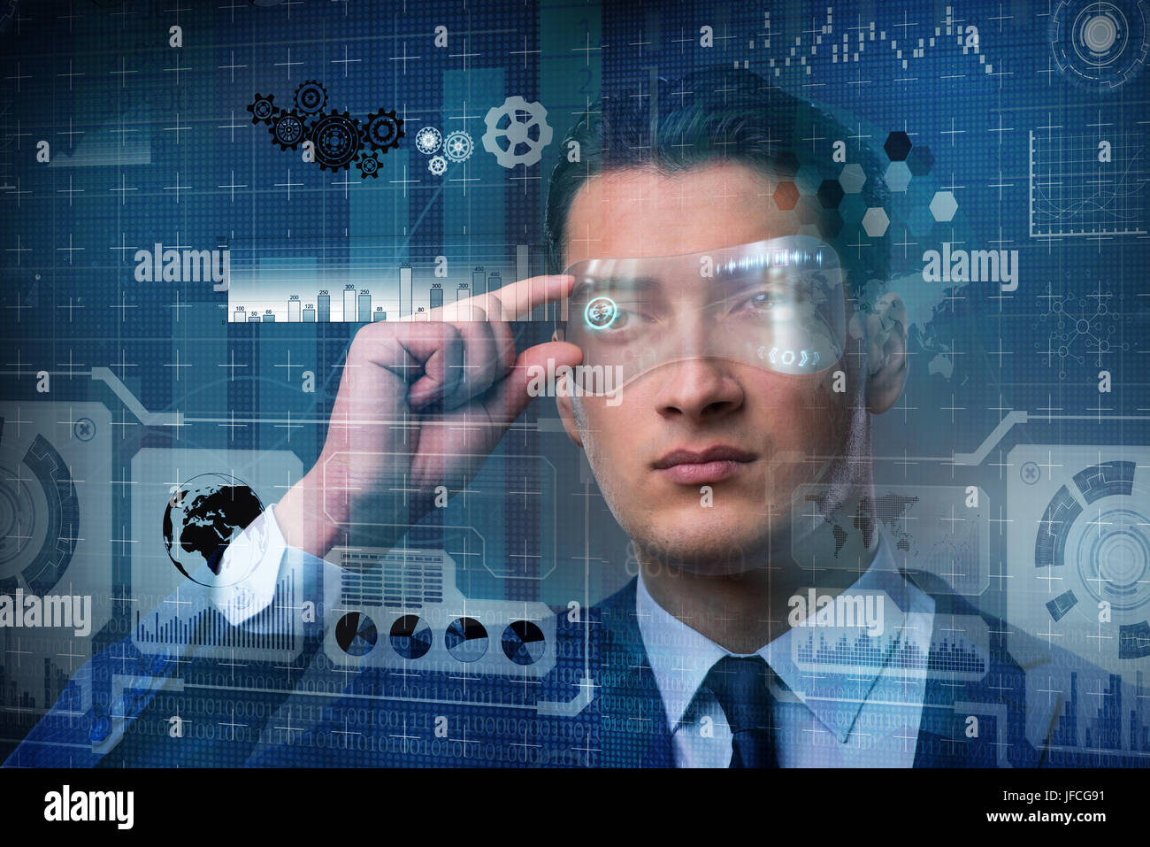 Futuristic vision concept with businessman Stock Photo - Alamy