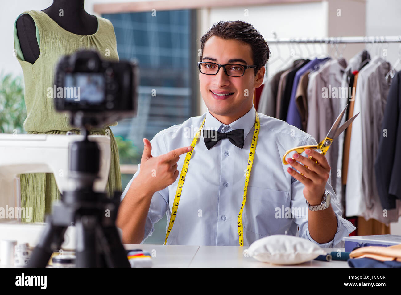 Young man working as fashion video blogger Stock Photo - Alamy
