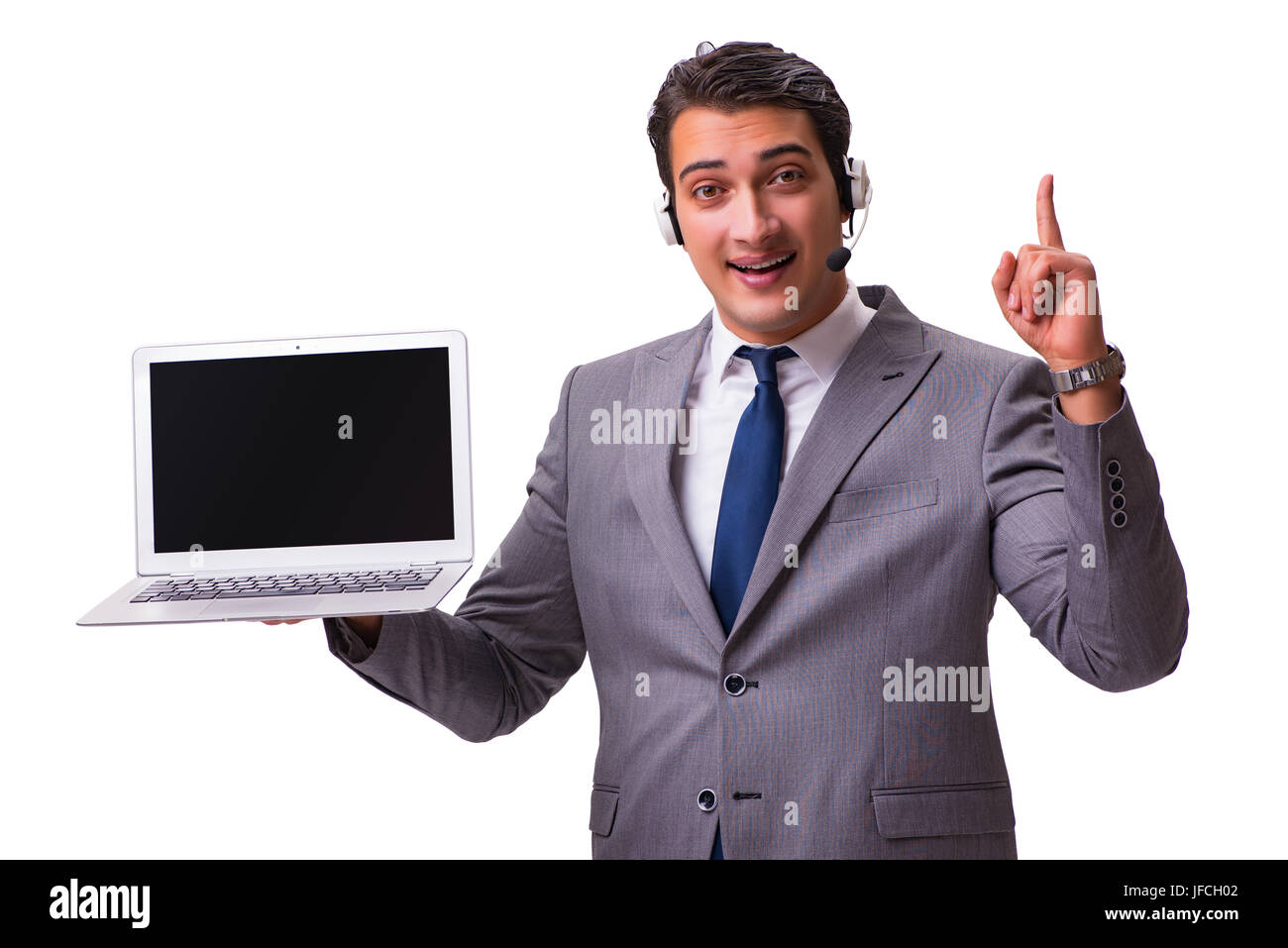 Handsome man with headset isolated on white Stock Photo - Alamy