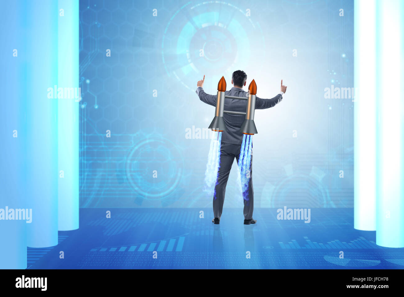 Man with jet pack in business concept Stock Photo - Alamy