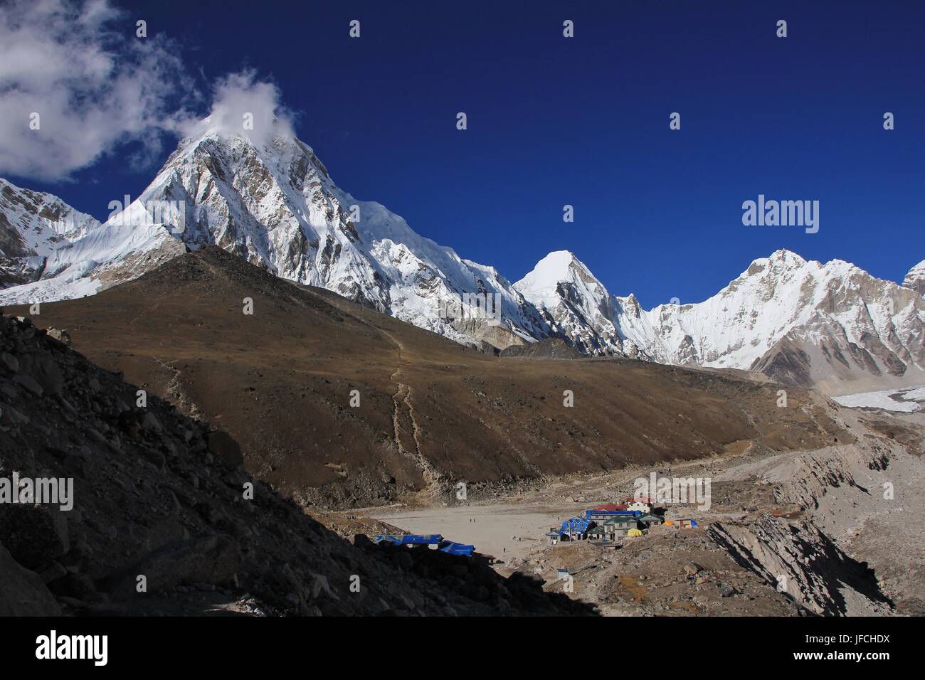 Hotels in Gorak Shep and mount Pumori Stock Photo - Alamy