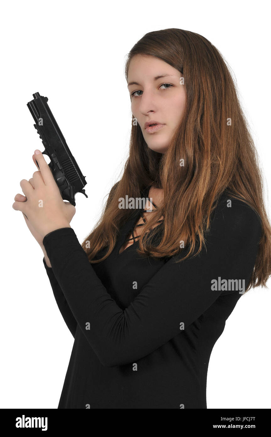Woman with Pistol Stock Photo - Alamy