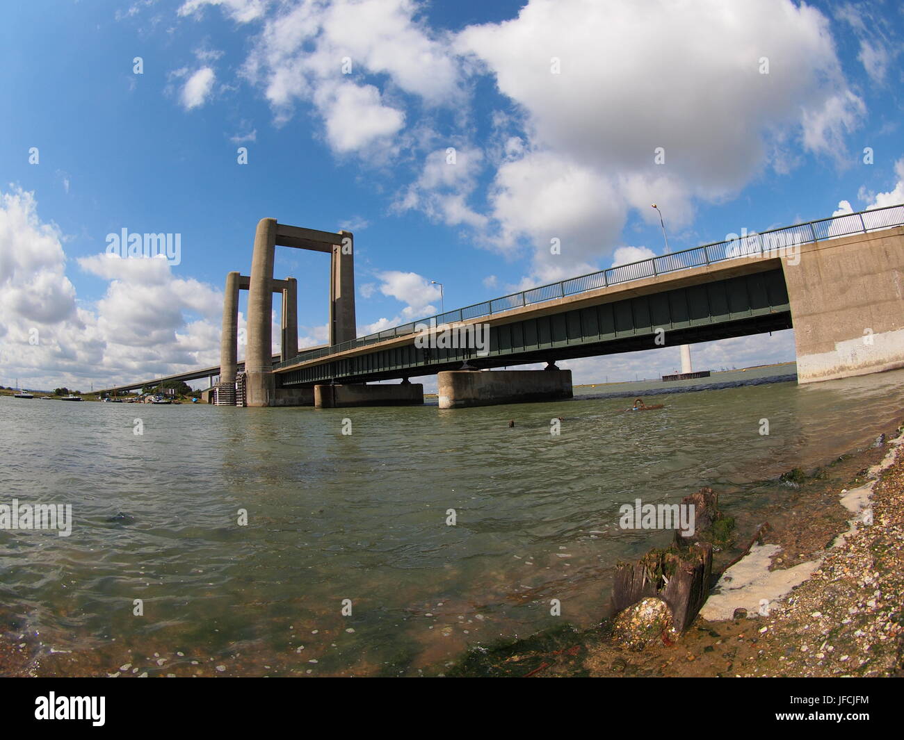 Wide angle view of the Kingsferry Bridge at high water Stock Photo - Alamy