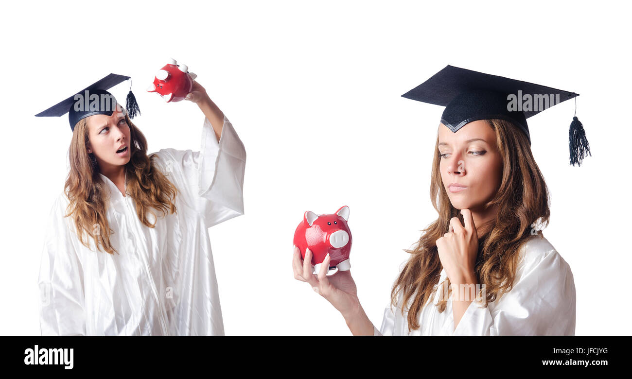 Student and piggy bank on white Stock Photo - Alamy