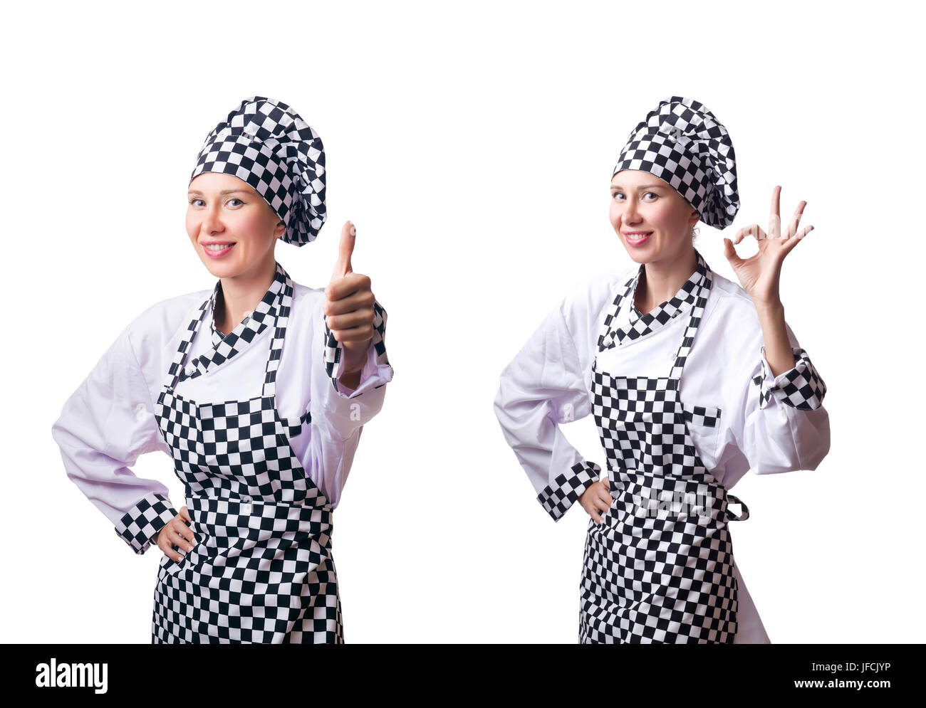 Woman chef in collages on white Stock Photo - Alamy