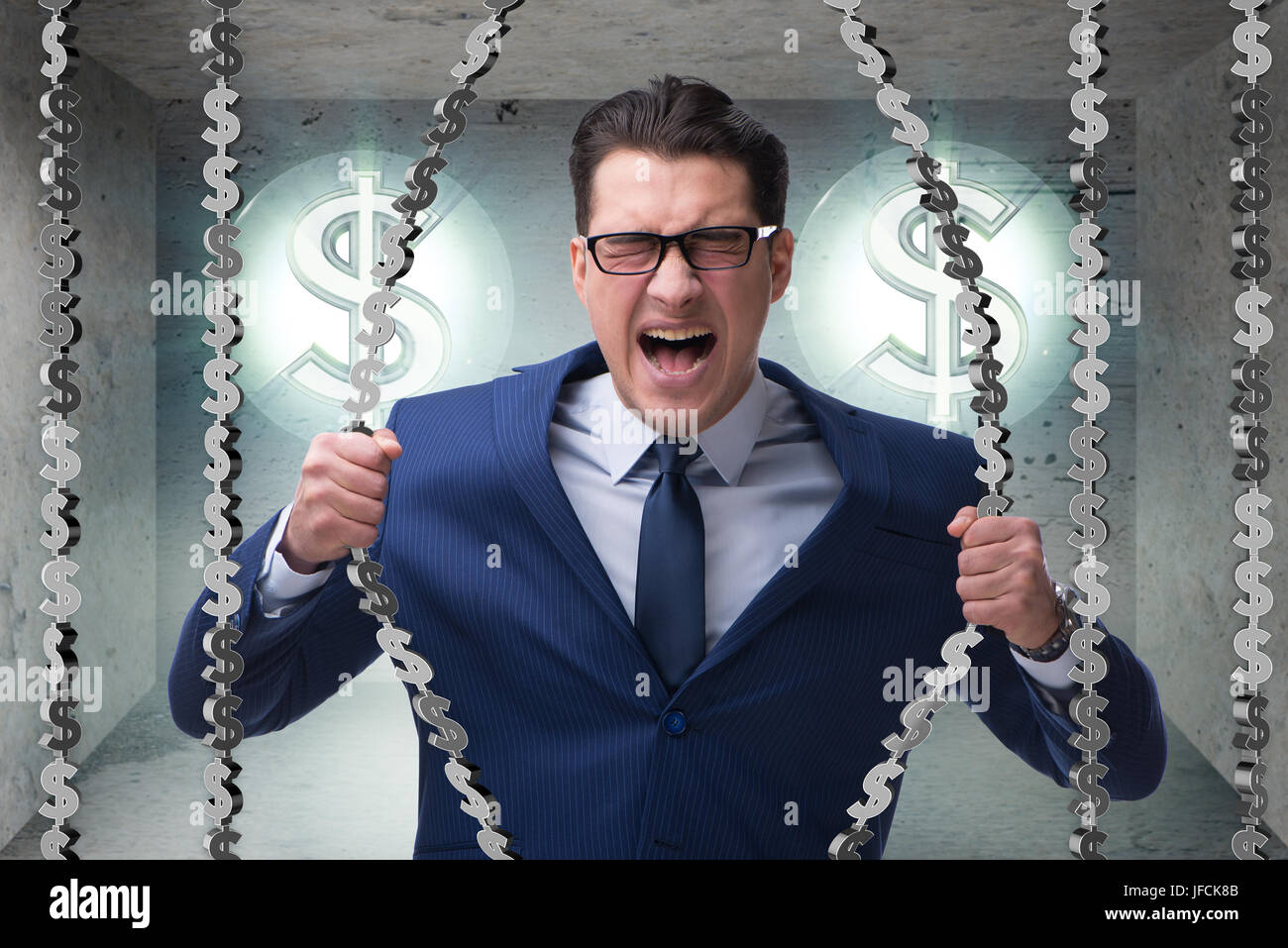 Man trapped in prison with dollars Stock Photo - Alamy