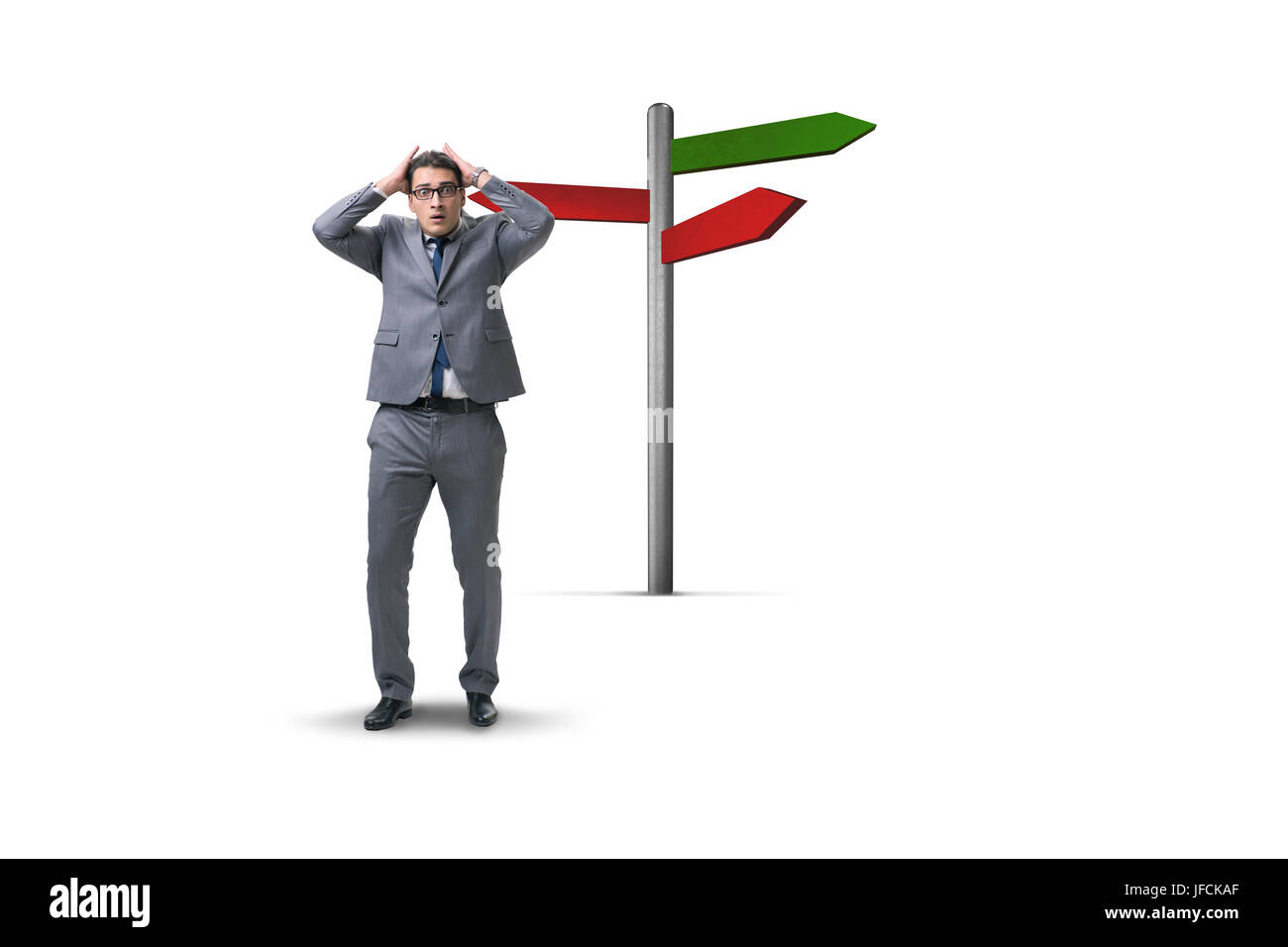 Businessman in difficult choice concept Stock Photo - Alamy