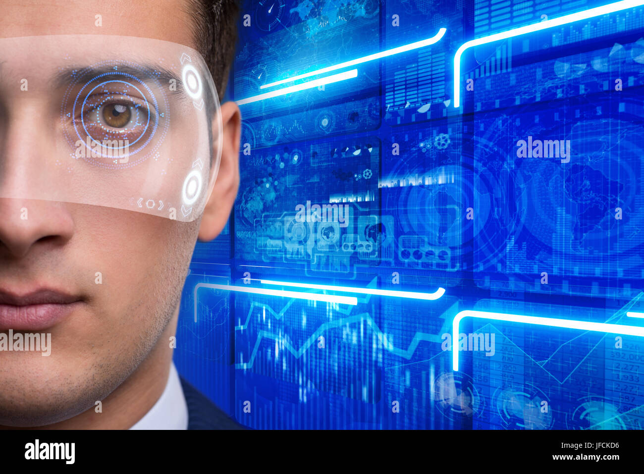 Futuristic vision concept with businessman Stock Photo - Alamy