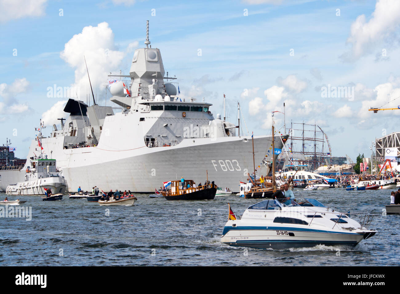 AMSTERDAM, THE NETHERLANDS - AUGUST 19: Dutch Navy frigate HNLMS Tromp ...