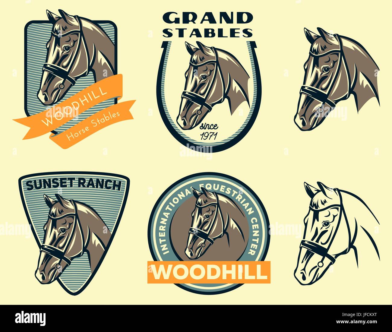 Set of horse eqestrian center logo, badges and emblems isolated on ...