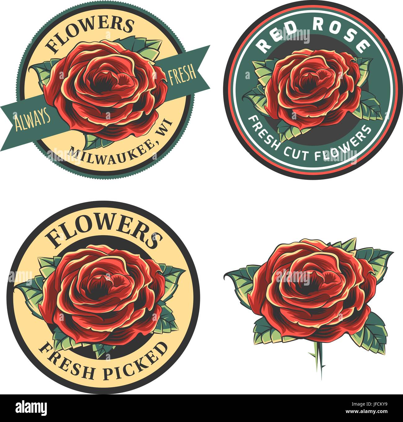 Set of vintage flowers logo, badges and emblems. Vector illustration ...