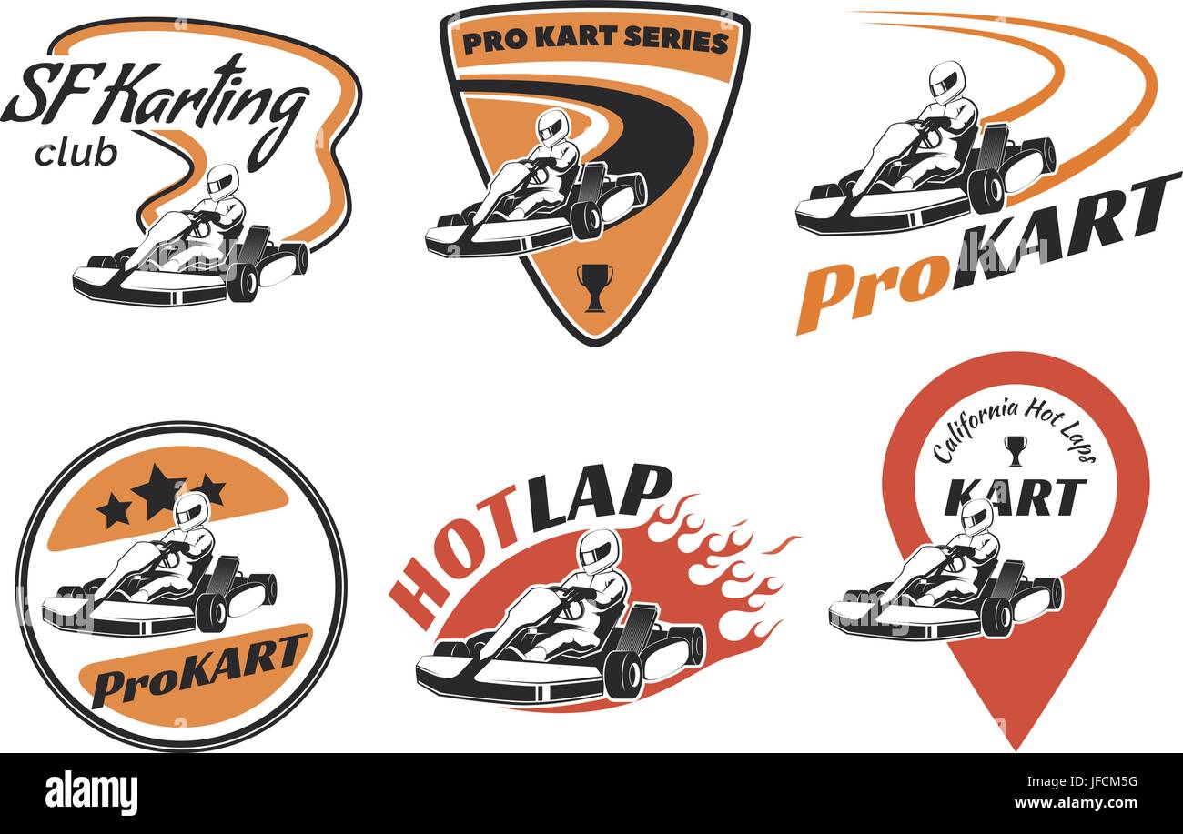 Set of kart racing emblems, logo and icons.Vector illustration with ...