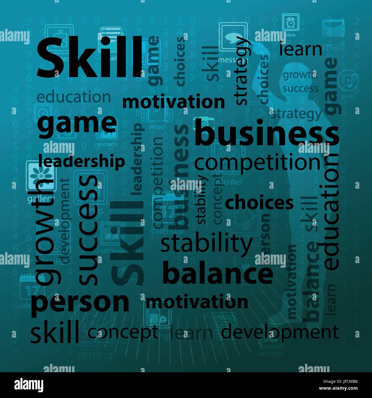 Skill and skills concept. Vector illustration for your design. Text on ...