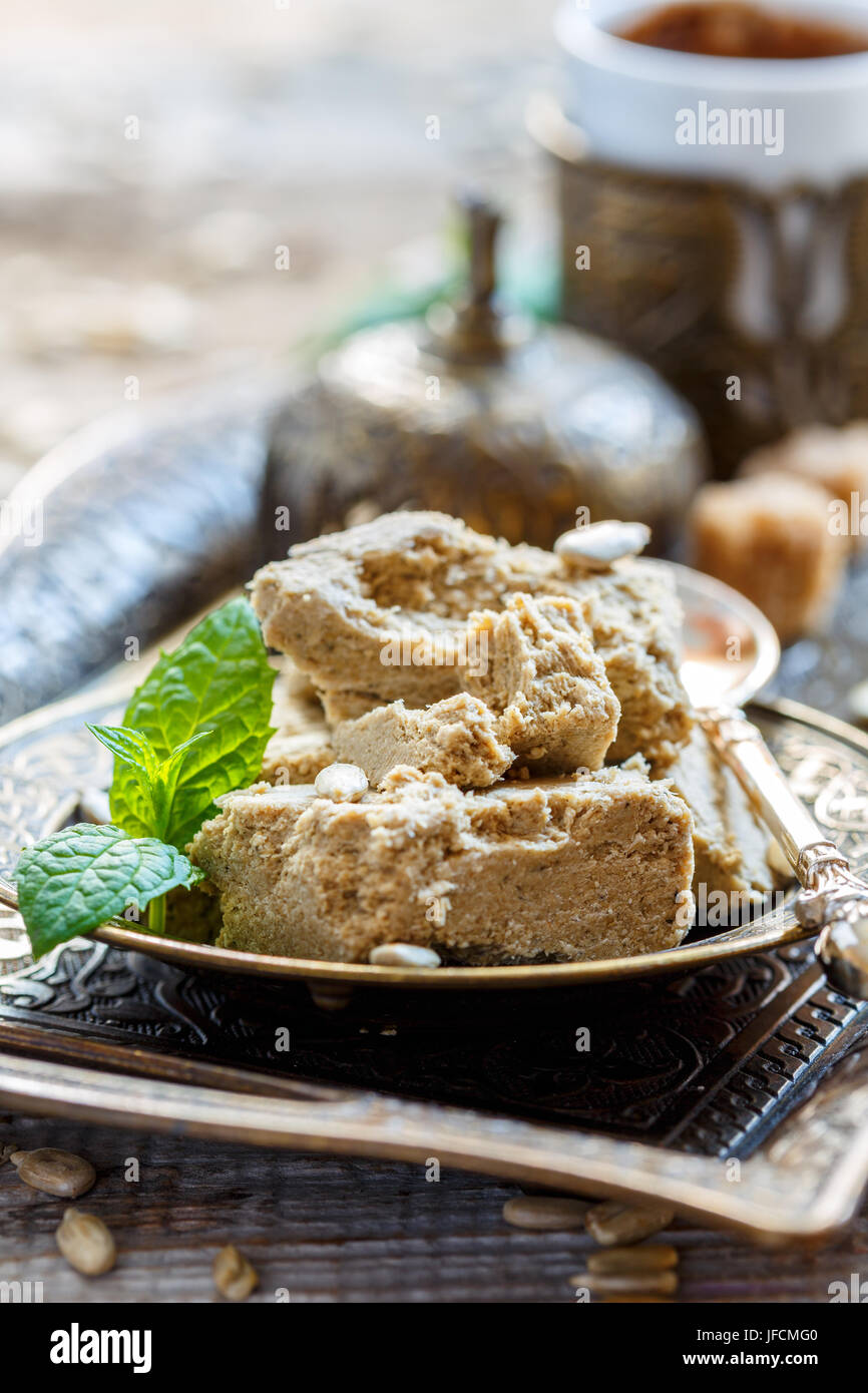 Halva from sunflower seeds and Turkish coffee Stock Photo - Alamy