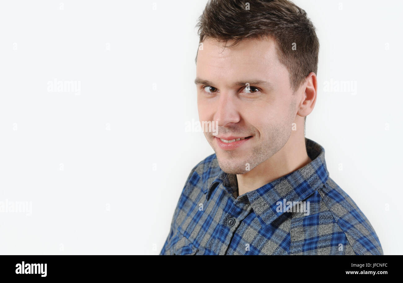 Smiling portrait face of real man with retro colour and high detail ...