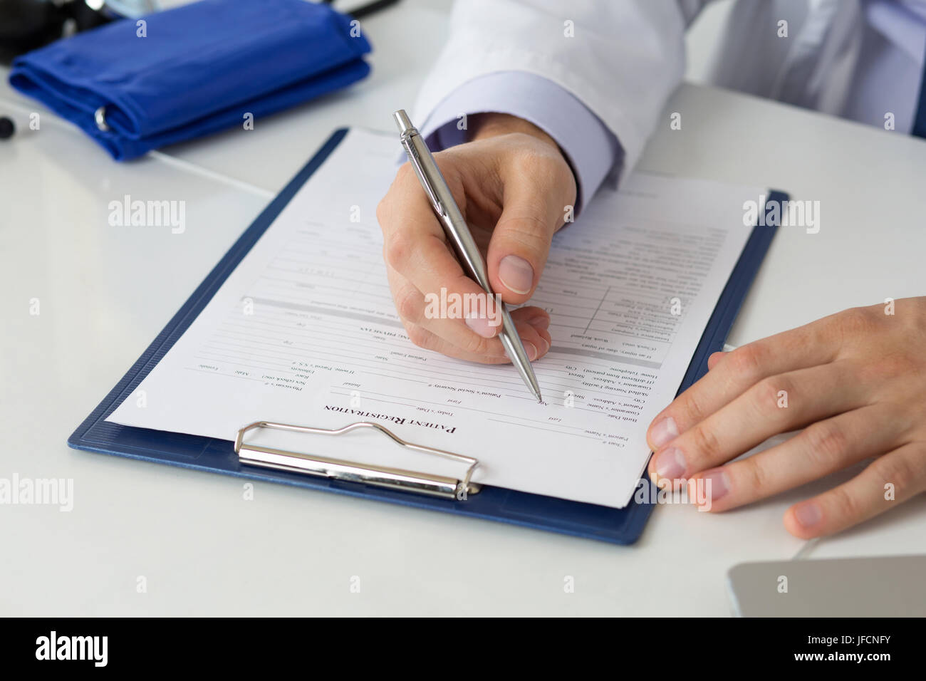 Physician writing medical prescription close hi-res stock photography ...