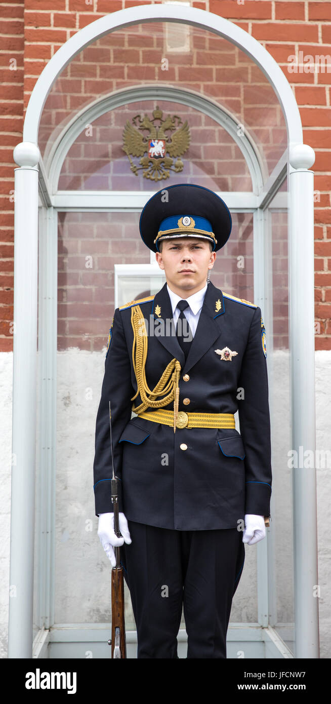 Young male soldier in a uniform standing guard in Kremlin Stock Photo ...