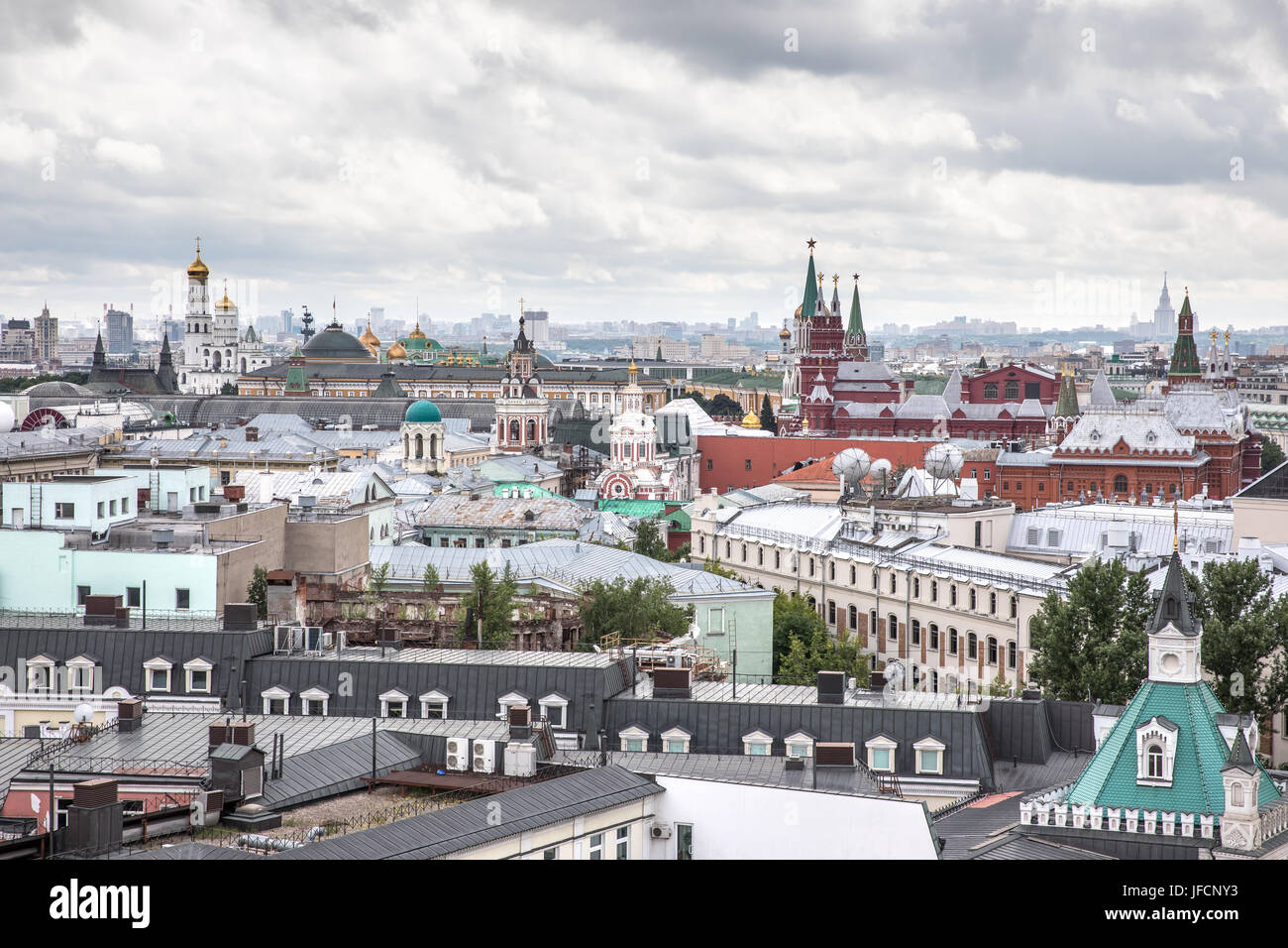 Rooftop aerial view of Moscow Downtown on a cloudy day. Moscow, Russia ...