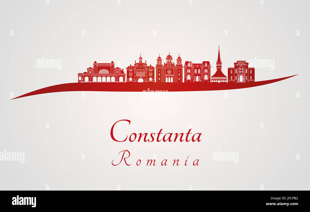 Constanta skyline in red and gray background in editable vector file ...