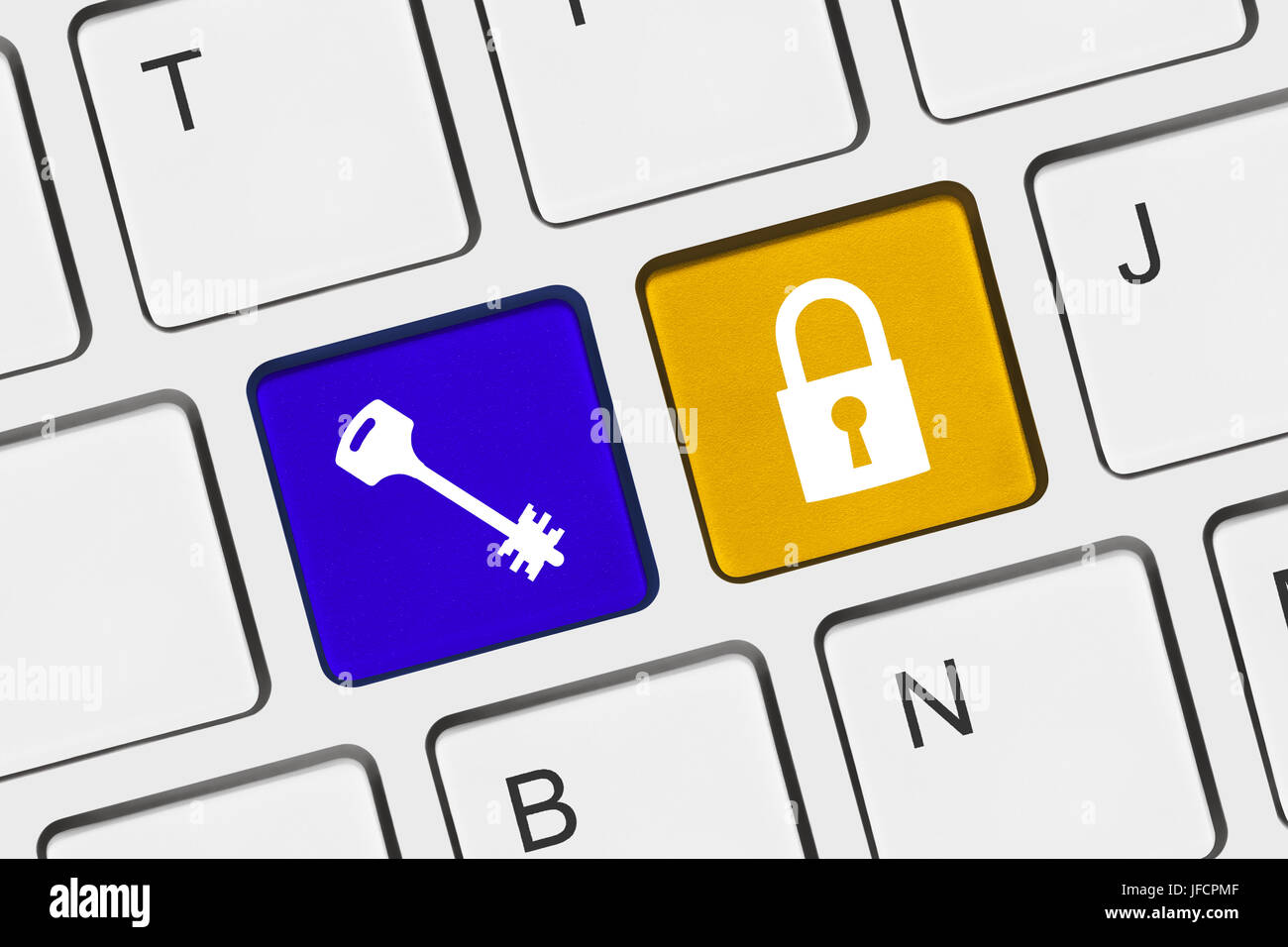 Computer keyboard with two security keys Stock Photo - Alamy