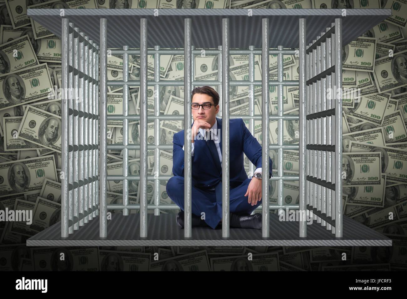 Man trapped in prison with dollars Stock Photo - Alamy