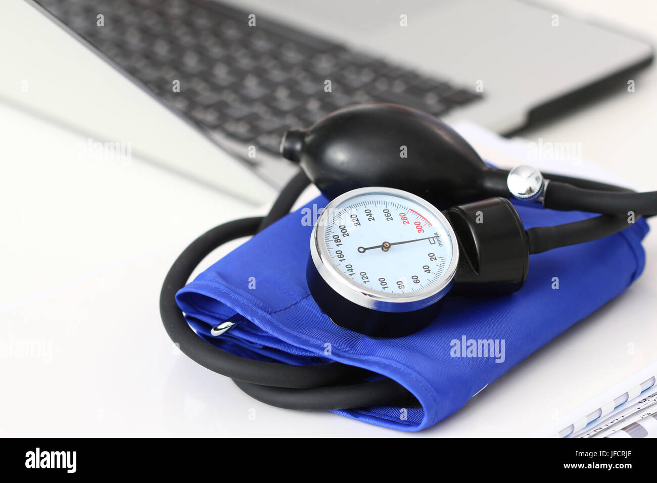 Close up view of manometer laying on working table. Hospital workspace ...