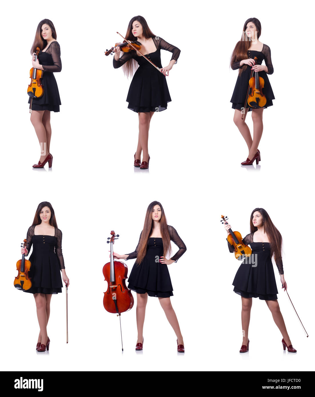 Woman performer playing violin on white Stock Photo - Alamy