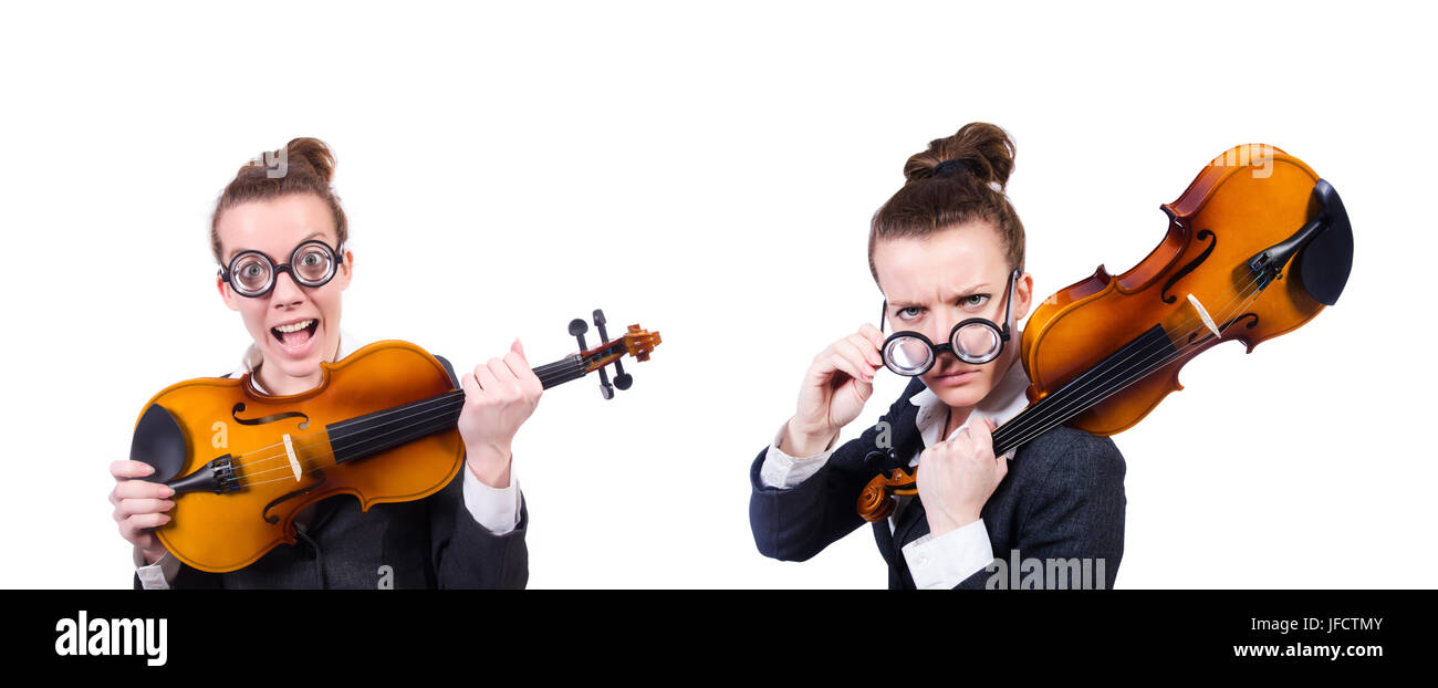 Woman fiddler isolated on white background Stock Photo - Alamy