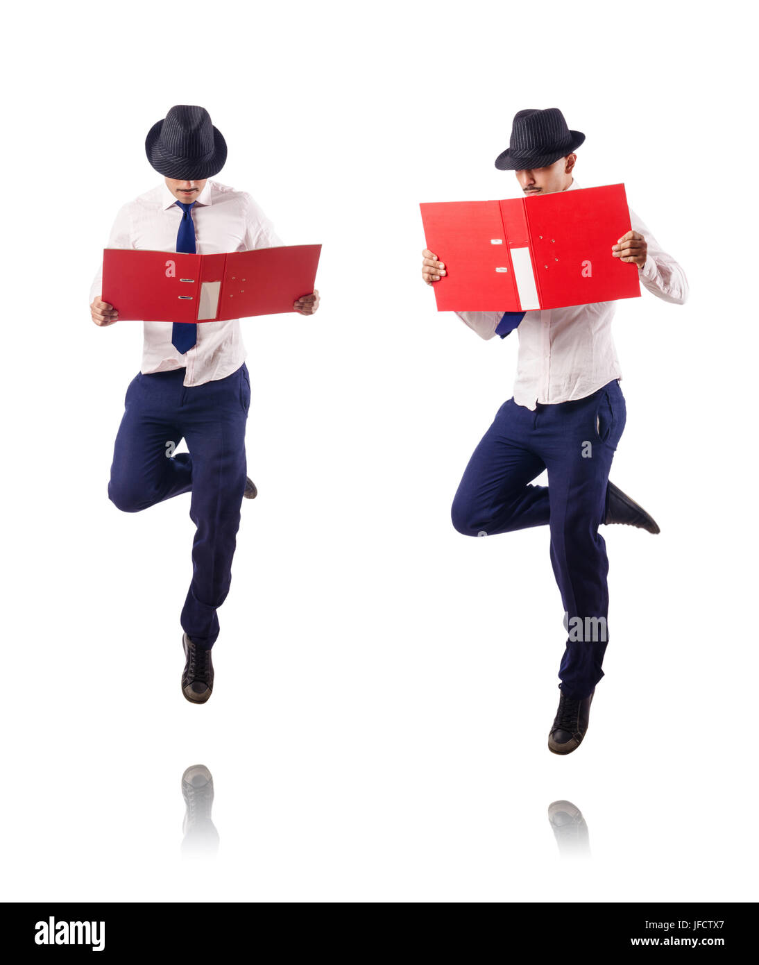 Jumping businessman isolated on white Stock Photo - Alamy