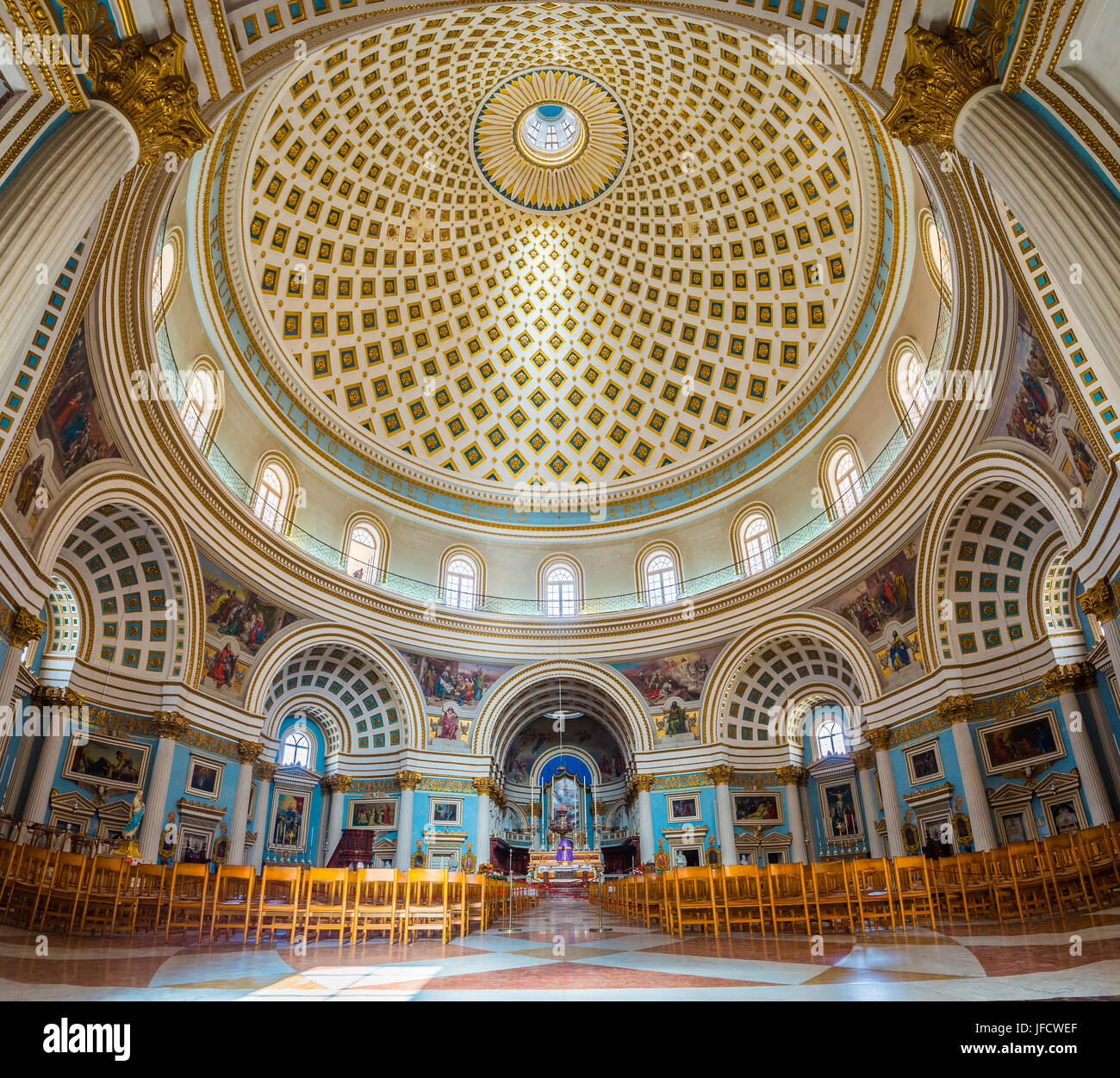 MOSTA, MALTA - NOVEMBER 26, 2016: Panoramic interior shot of Mosta Dome ...