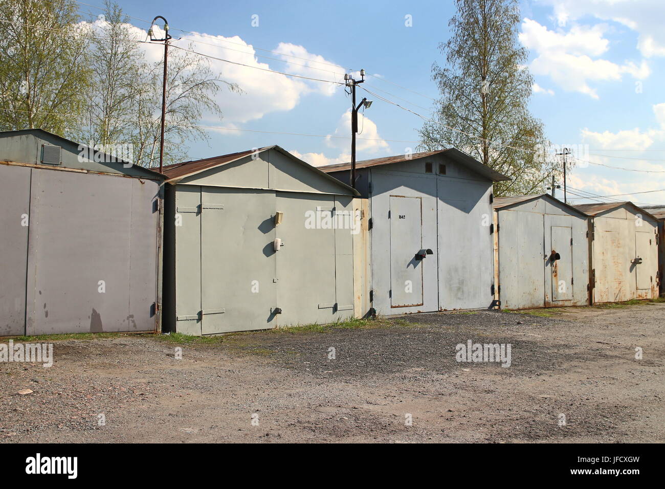 old garages in a row Stock Photo - Alamy