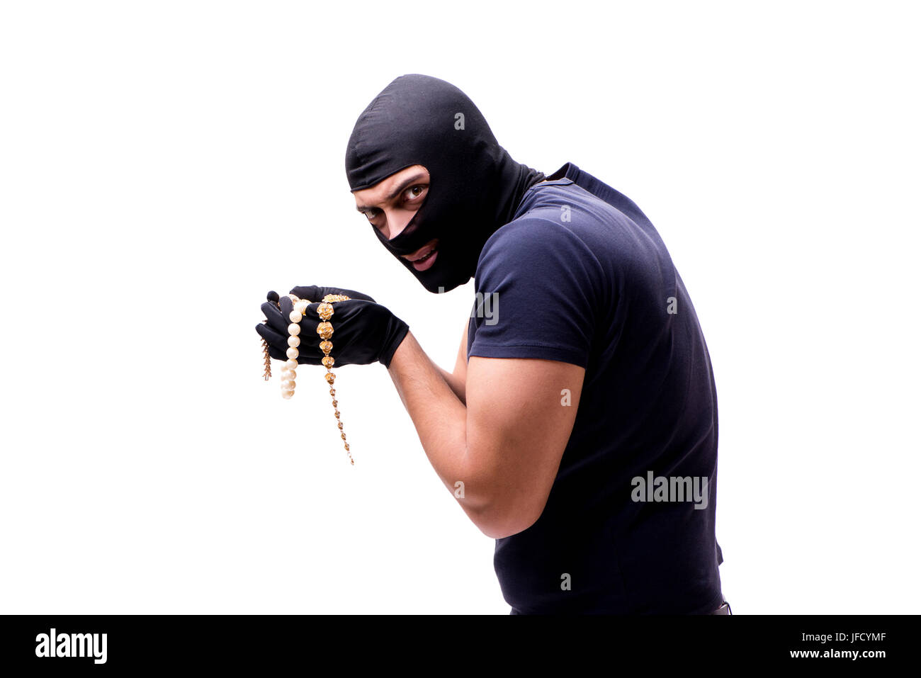 Robber wearing balaclava isolated on white Stock Photo - Alamy