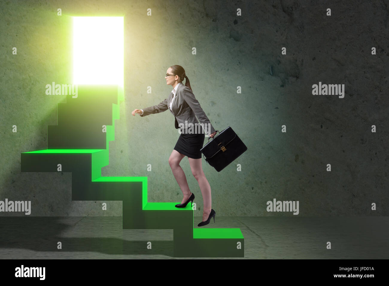 Young businesswoman climbing career ladder Stock Photo - Alamy