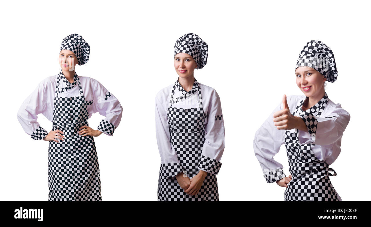 Woman chef in collages on white Stock Photo - Alamy