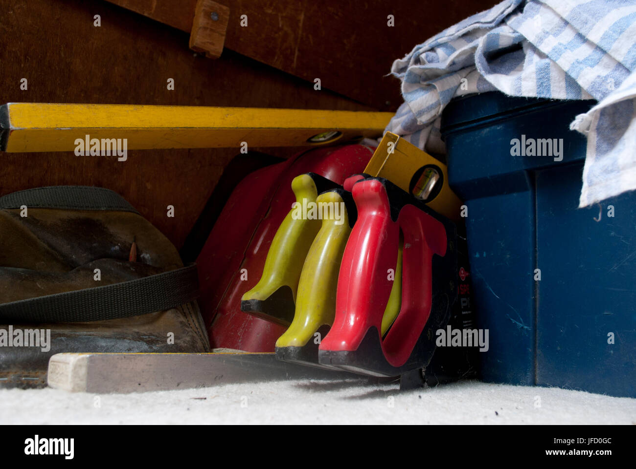 several saws in the back of a van Stock Photo - Alamy