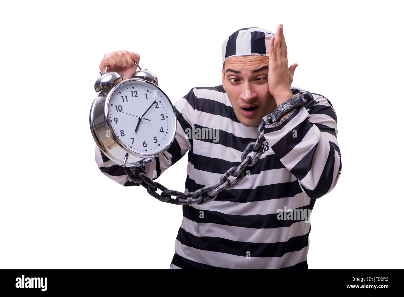 Man prisoner with clock isolated on white Stock Photo - Alamy