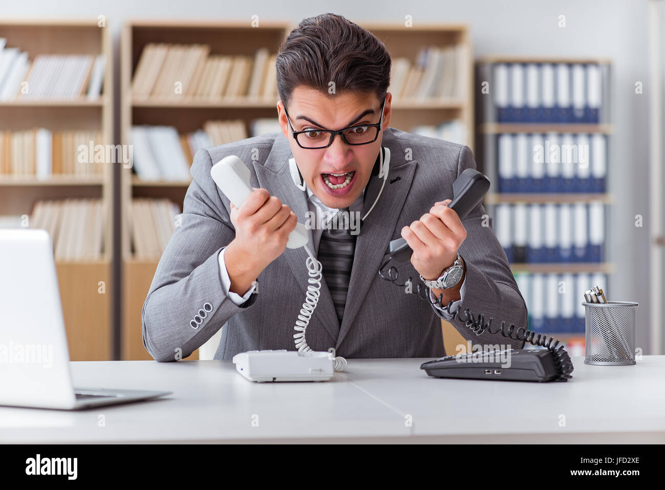 Angry call centre operator hi-res stock photography and images - Alamy