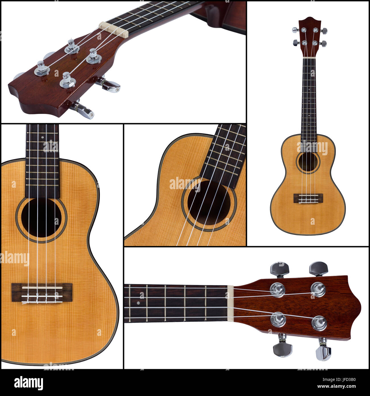 Ukulele guitar isolated on white background collage Stock Photo - Alamy