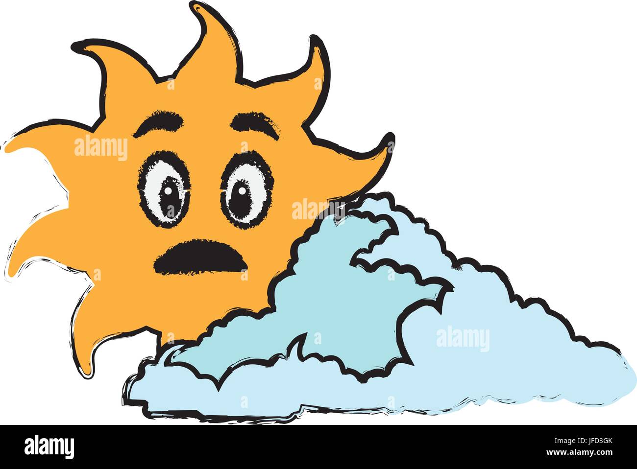 surprised sun and cloud cartoon mascot drawn Stock Vector Image & Art ...