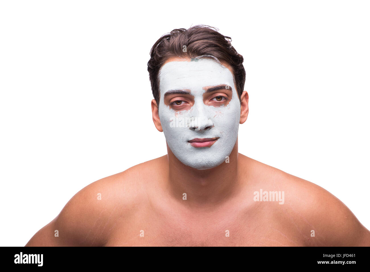 Man with mud mask isolated on white Stock Photo - Alamy